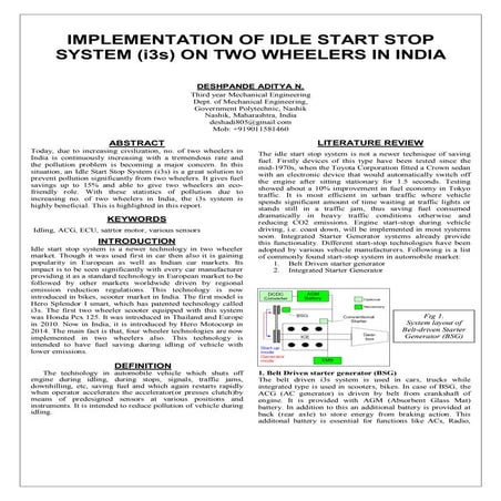 Idle start stop system( i3s) in India Aditya Deshpande | PDF
