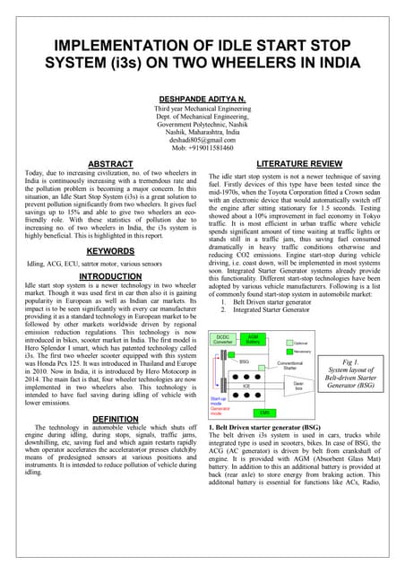 Start Stop System (I3S) | PPTX