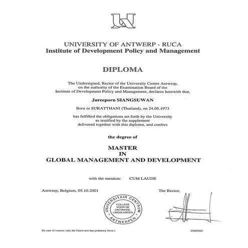 Diploma: Master in Global Management and Development (English version ...