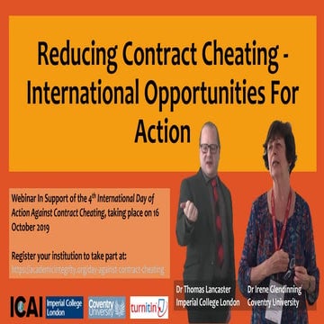 Reducing Contract Cheating - International Opportunities For Action | PPT