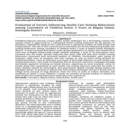 Evaluation of Factors influencing Health Care Seeking Behaviours among ...