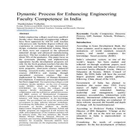 Dynamic process for enhancing engineering faculty competence in india ...