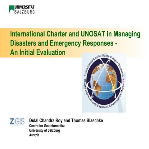 International Charter and UNOSAT in managing disasters and emergency ...