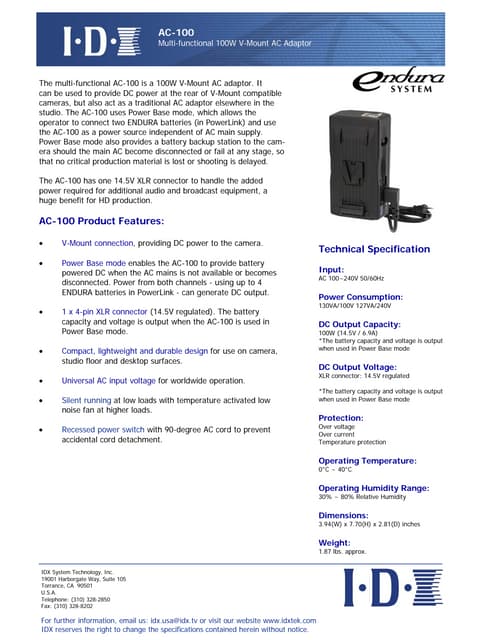 IDX DUO-150 Datasheet | PDF