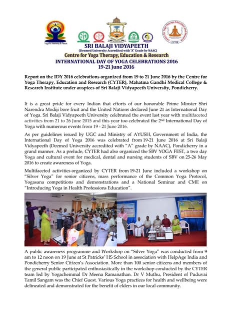 SBV YOGA FEST 2016: A Report | PDF