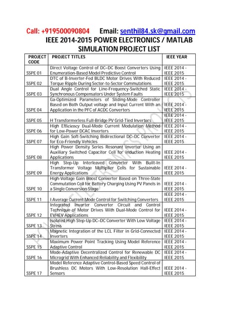 Ieee 2014 2015 Matlab Simulink Power Electronics Projects Titles Pdf