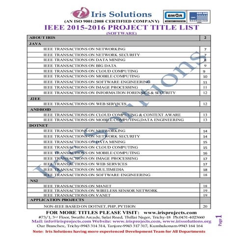 IEEE 2015-2016 PROJECT TITLES IN ANDROID, JAVA, DOTNET, NS2 FOR BE, B ...