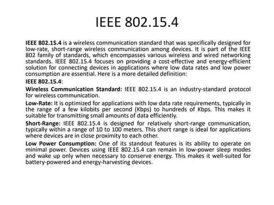 IEEE 802.15.4 in IoT Networks: Design, Performance, and Applications. | PPTX
