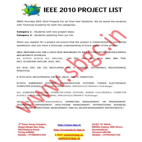 Ieee 2009 N Et And Dotnet Projects Sbgc Chennai Trichy India