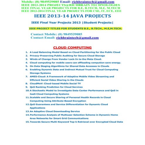 Ieee 2013 2014 java project titles richbraintechnologies | PDF