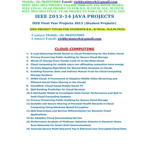 Ieee 2013 java project titles richbrainprojects | PDF