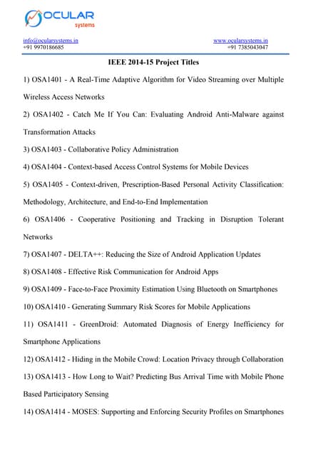 IEEE 2014 java and android BE, MCA, ME Computer Engineering Projects | PDF IEEE 2014 java and android BE, MCA, ME Computer Engineering Projects | PDF
