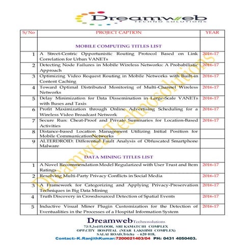 Ieee 2016 2017 titles in network security for java and dotnet | PDF