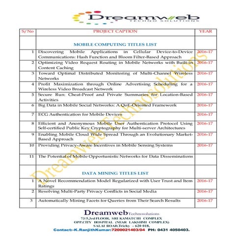 Ieee 2016 2017 titles in network security for java and dotnet in trichy | DOCX