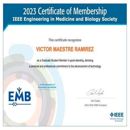 IEEE Engineering in Medicine and Biology Society - 2023 Certificate of ...