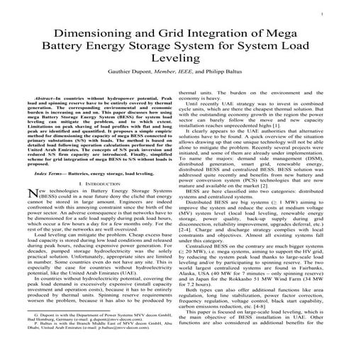 Dimensioning and Grid Integration of Mega Battery Energy Storage System ...