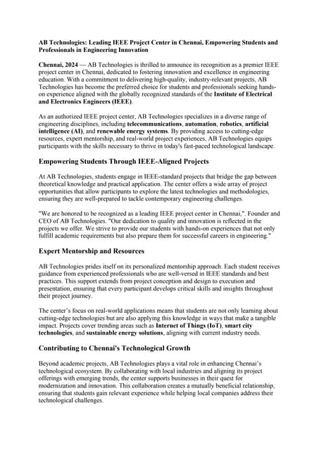 IEEE project center in Tirunelveli IEEE project center in Tirunelveli | PDF