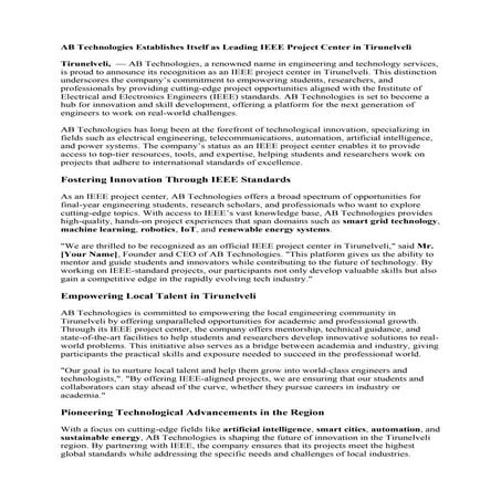 AB Technologies Establishes Itself as Leading IEEE Project Center in ...