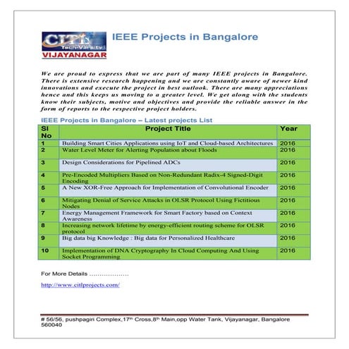 Ieee projects in bangalore | PDF