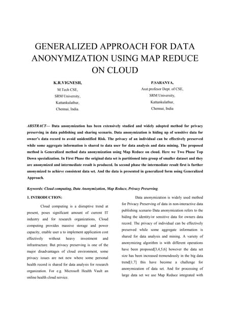 Ieeepro techno solutions ieee dotnet project - generalized approach for ... Ieeepro techno solutions ieee dotnet project - generalized approach for ...