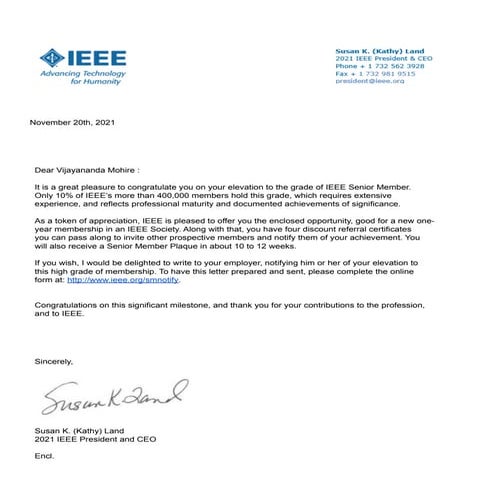 IEEE Senior Member Elevation Letter | PDF