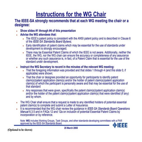 IEEE Standards Preparation Patent Policies for Working Group Leaders ...