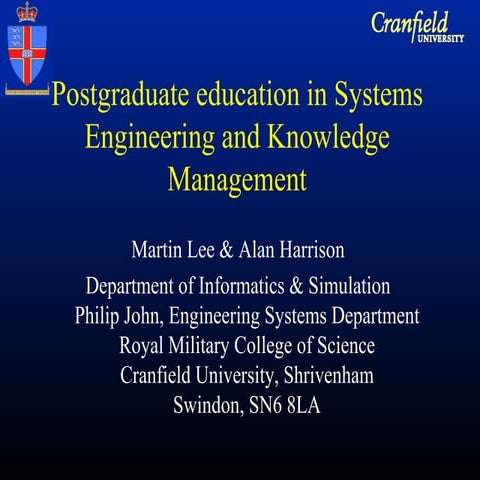Postgraduate education in Systems Engineering and Knowledge Management ...