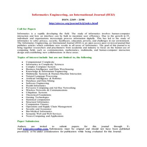 Informatics Engineering, an International Journal (IEIJ) | PDF