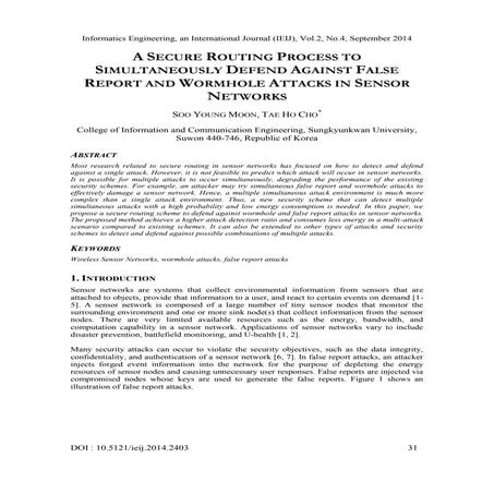A Secure Routing Process to Simultaneously Defend Against False Report and Wormhole Attacks in ...