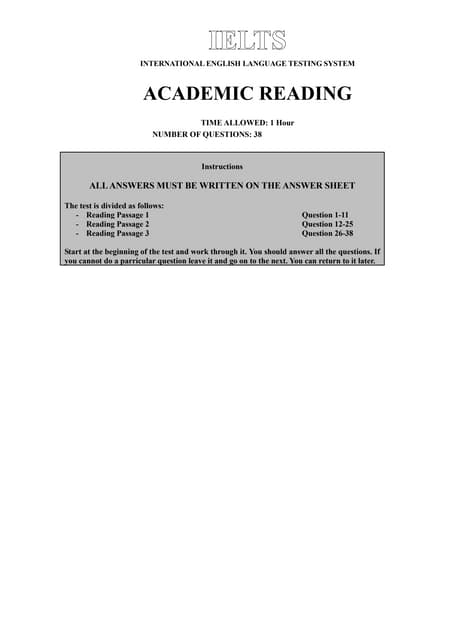 The ielts test. reading | PPTX | Standardized Testing | Educational ...