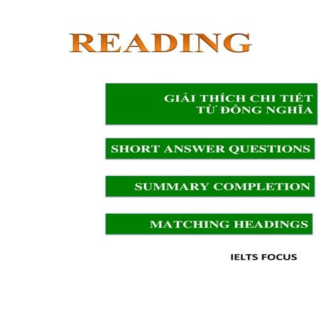 IELTS FOCUS SUMMARY COMPLETION SHORT ANSWER QUESTIONS MATCHING HEADINGS GI I TH CH CHI TI T T NG ...