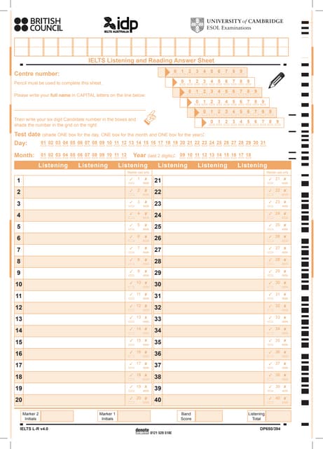 Ielts reading answer sheet | PDF