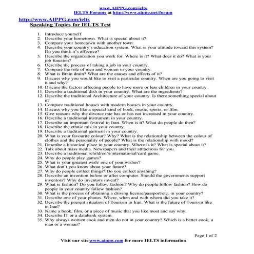 Ielts speaking topics | PDF