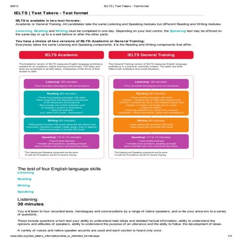 Ielts test takers test format | PDF