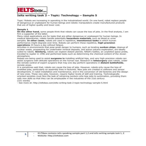 Ielts writing task 2 – topic technology – sample 5 | PDF