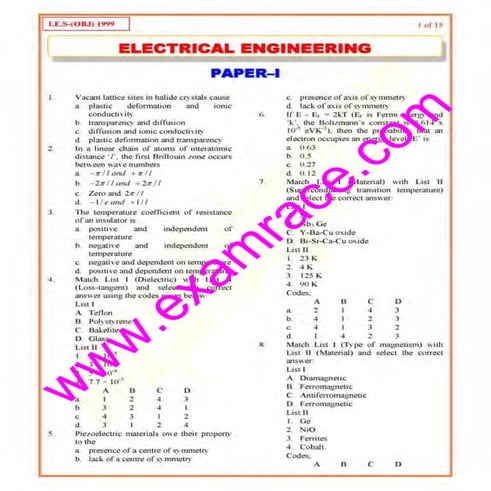 Ies electrical-engineering-paper-1-1999 | PDF | Physics | Science