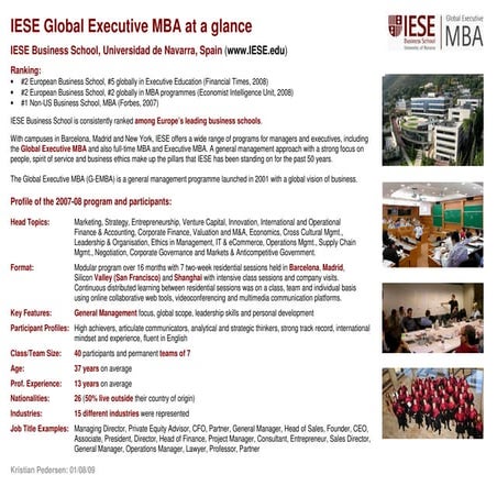 IESE G-EMBA 2007-08 At A Glance | PPT