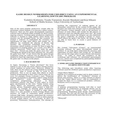 Paper GAME DESIGN WORKSHOPS FOR CHILDREN USING AN EXPERIMENTAL LEARNING ...