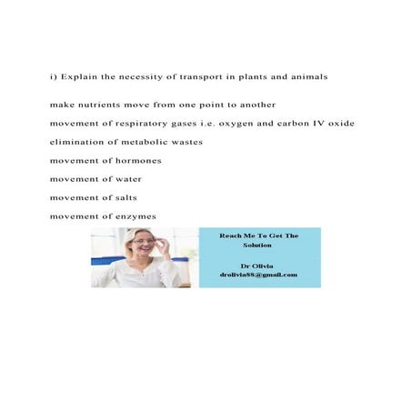 i) Explain the necessity of transport in plants and animals | DOCX