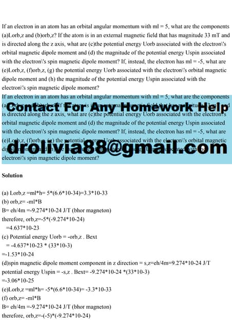 If An Electron In An Atom Has An Orbital Angular Momentum With Ml Pdf