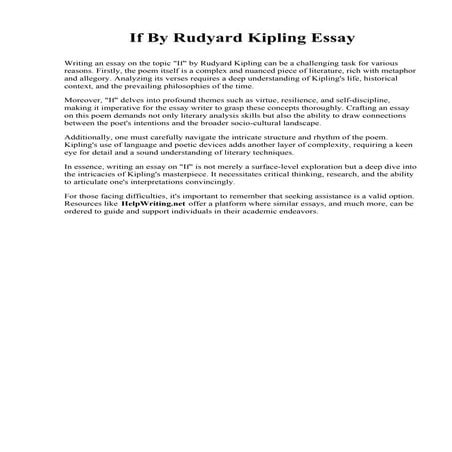 If By Rudyard Kipling Essay. Miles College | PDF
