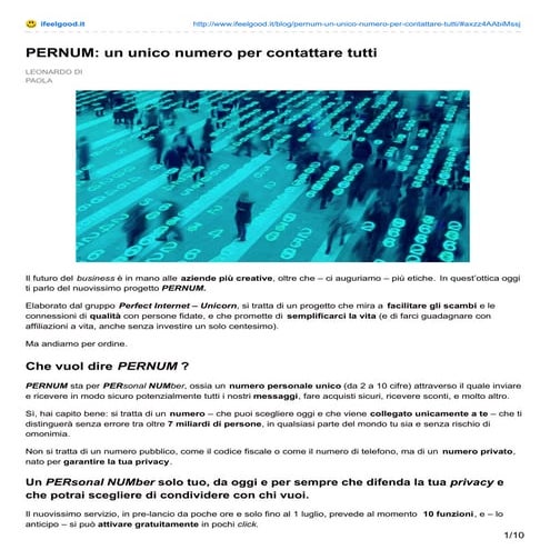 PERNUM: un unico numero per contattare tutti | PDF