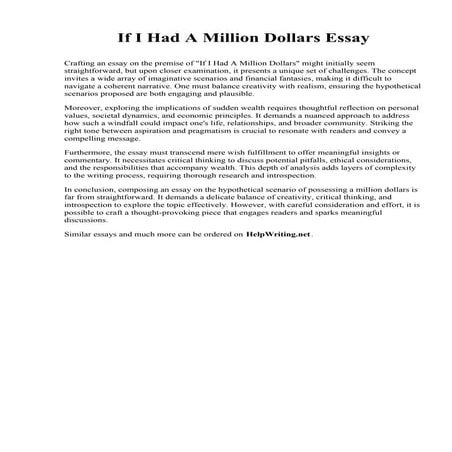 If I Had A Million Dollars Essay. Abraham Lincoln University | PDF