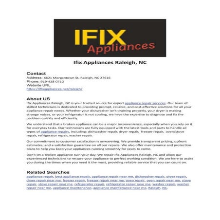 Ifix Appliances Raleigh, NC . | PDF