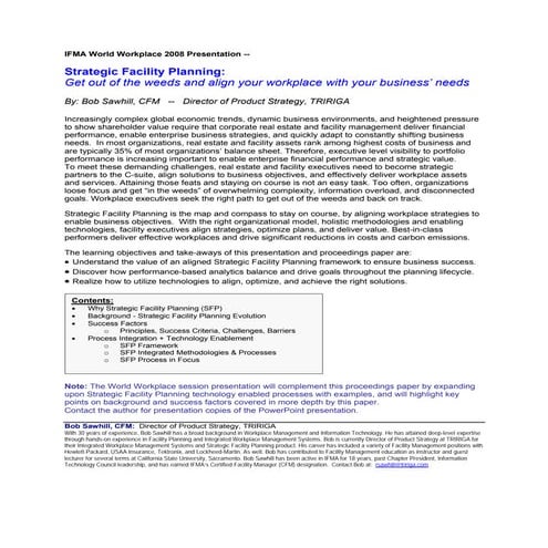 IFMA World Workplace Proceedings Paper - Strategic Facility Planning | PDF
