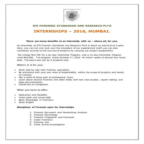 IFO Forensic Internships, Mumbai | PDF