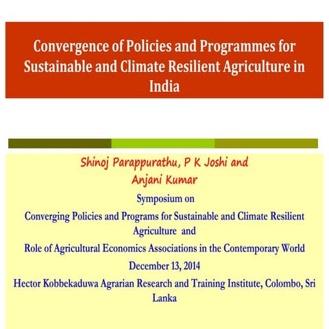 IFPRI-Convergence of Policies and Programmes for Sustainable and ...