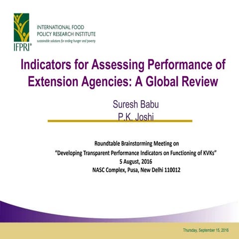 IFPRI-Indicators for Assessing Performance of Extension Agencies: A ...