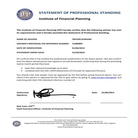 Statement of Professional Standing (IFP) | PDF