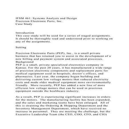 IFSM 461 Systems Analysis and Design Precision Electronic Par.docx